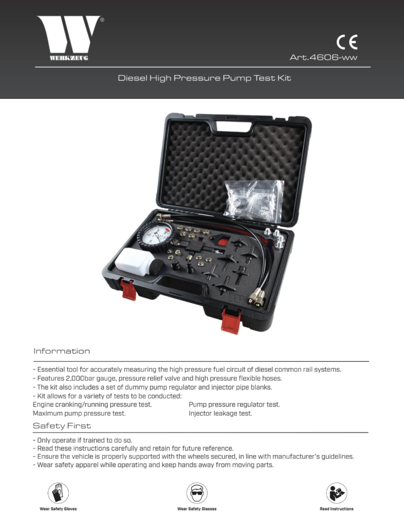 Common Rail Diesel High Pressure Tester Kit - Welzh Werkzeug