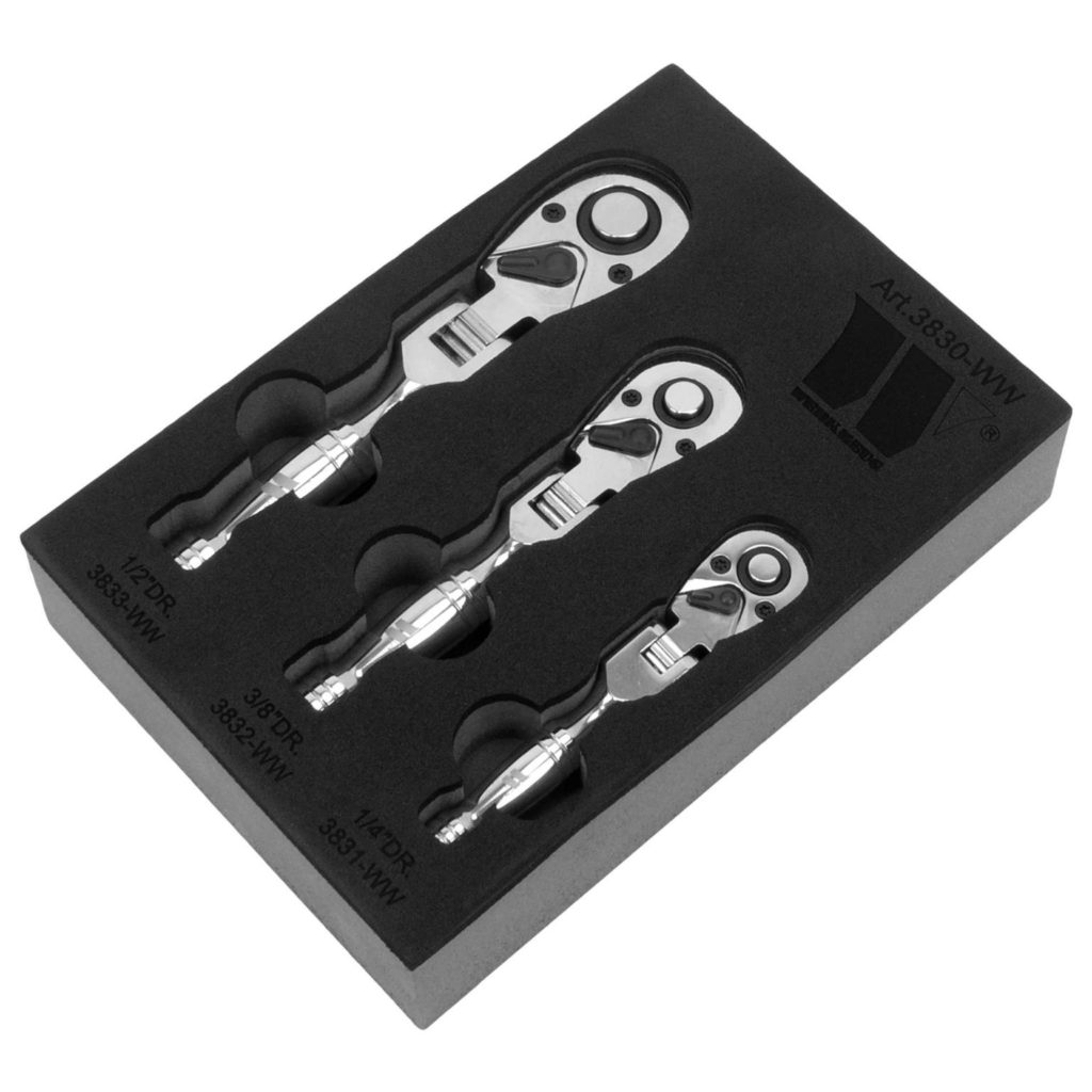 Stubby Short Flexi Head Ratchet Set 72-Tooth 3-Piece 1/4 3/8 1/2 ...